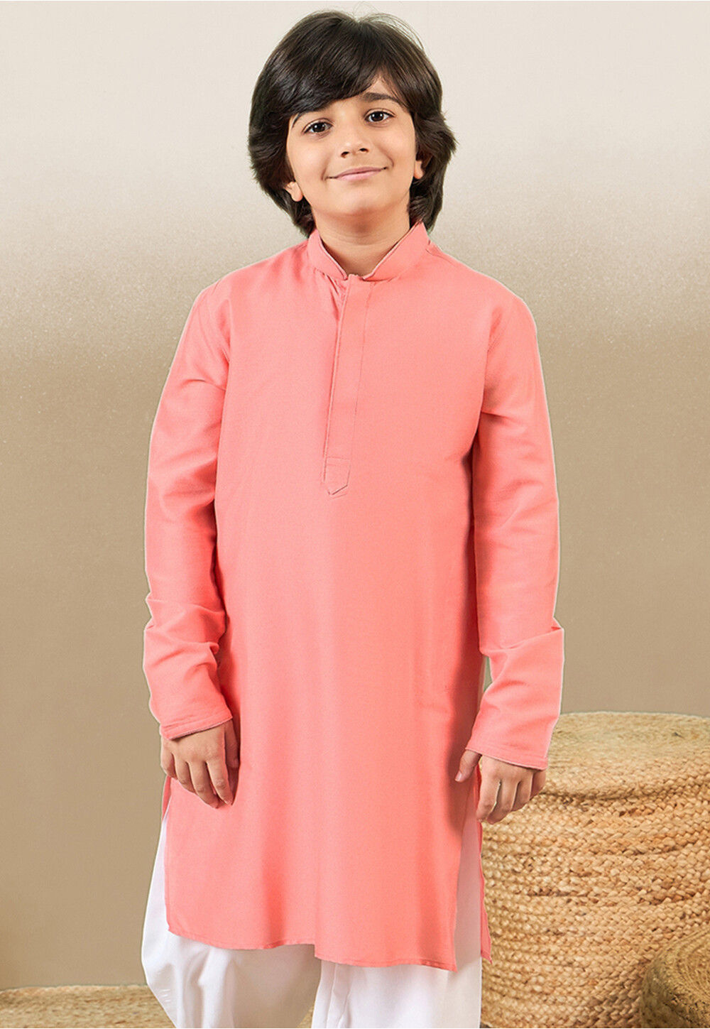 Buy Solid Color Cotton Silk Kurta in Peach Online : UTZ707 - Utsav Fashion