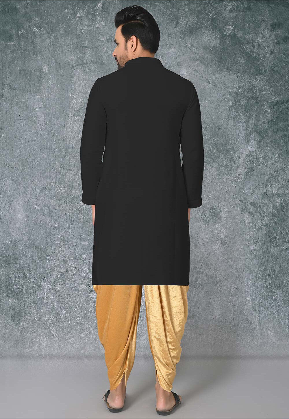 Buy Solid Color Cotton Silk Side Open Straight Kurta in Black Online ...