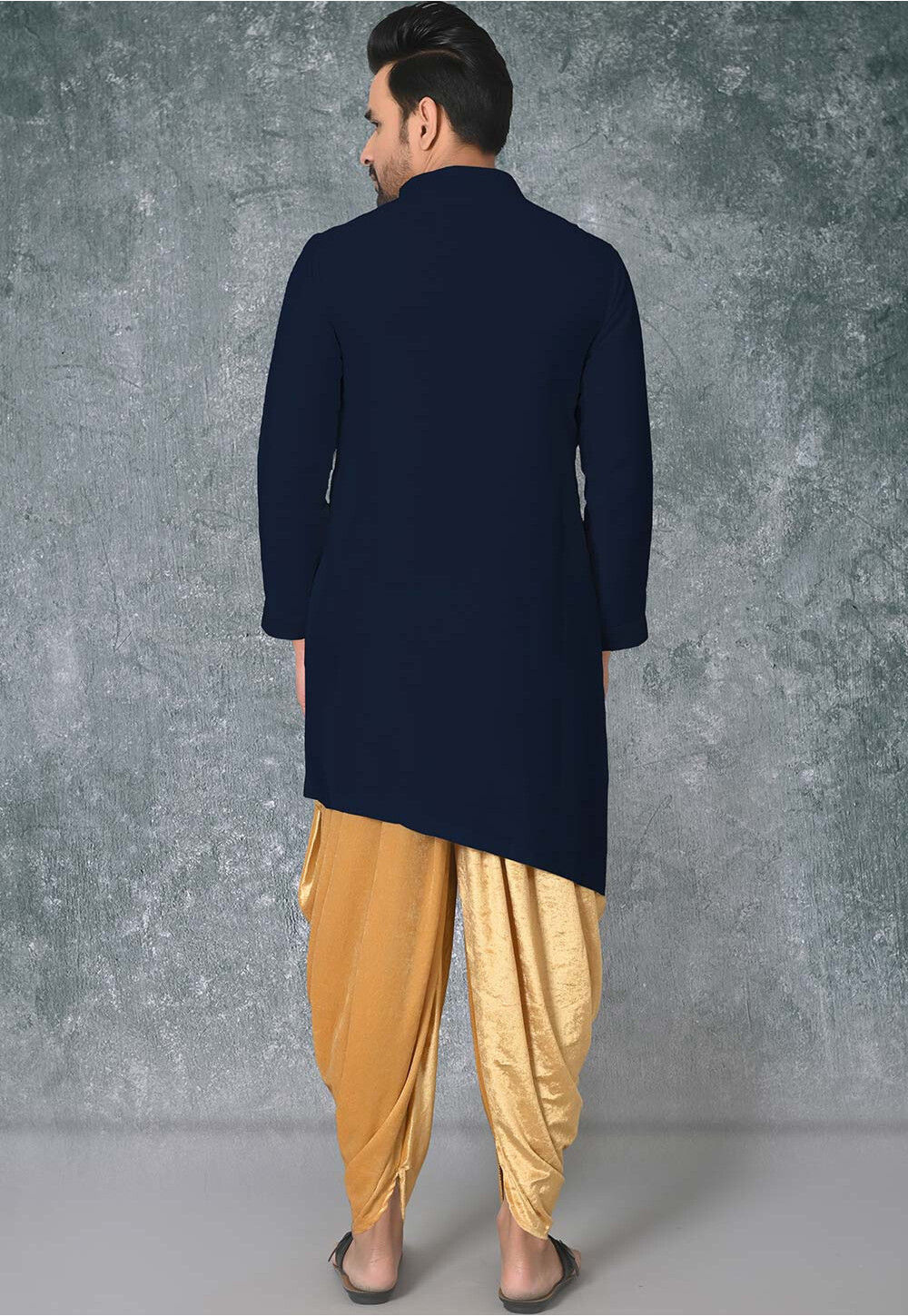 Buy Solid Color Cotton Silk Asymmetric Kurta in Navy Blue Online ...