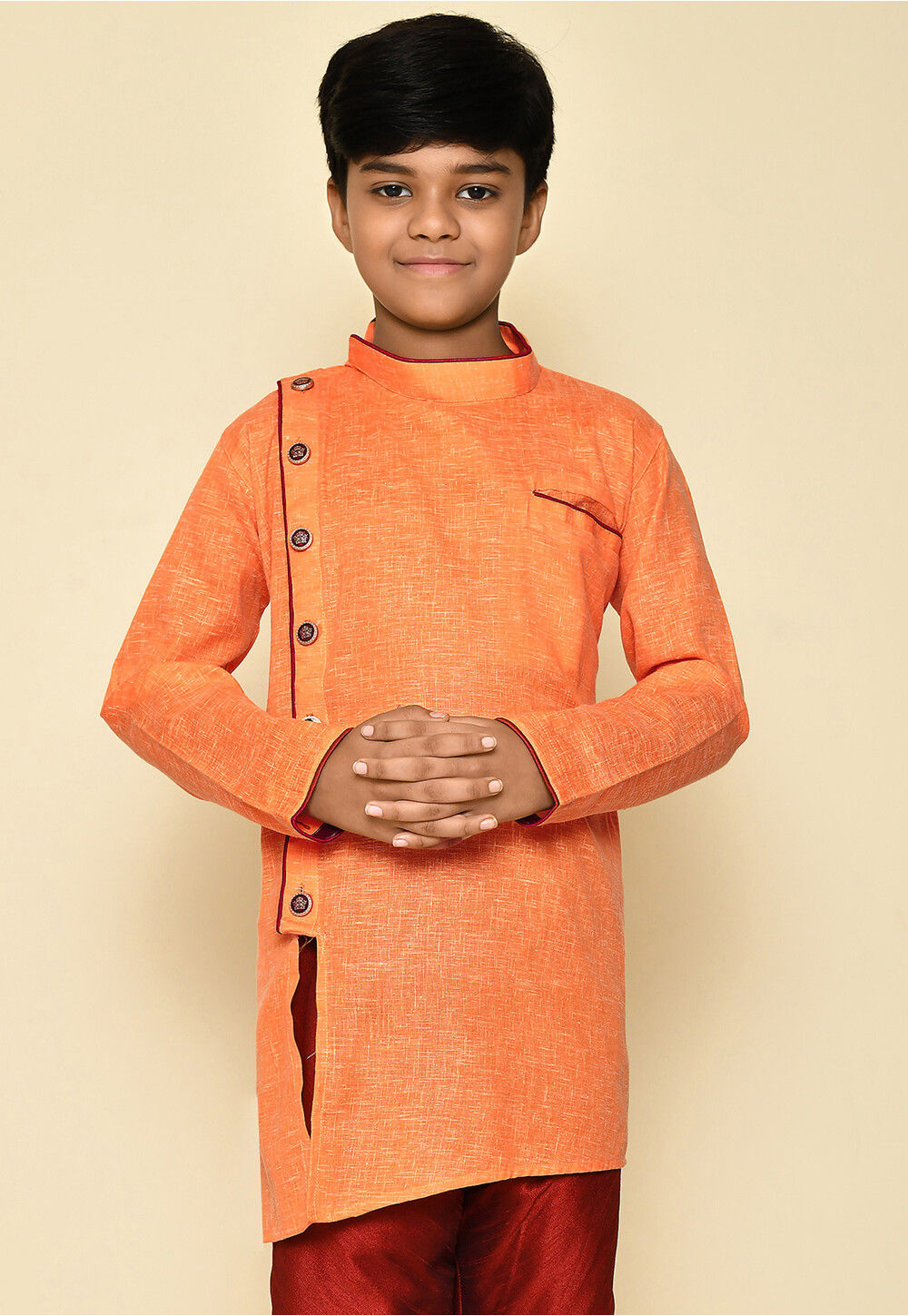 Buy Solid Color Cotton Slub Kurta in Orange Online : UTW619 - Utsav Fashion