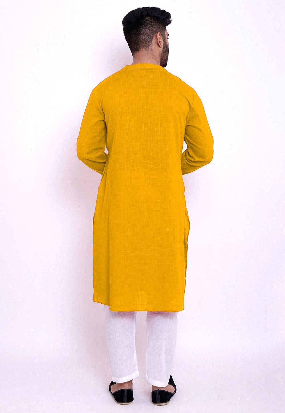 Buy Solid Color Cotton Slub Kurta Set in Mustard Online : MJX257 ...