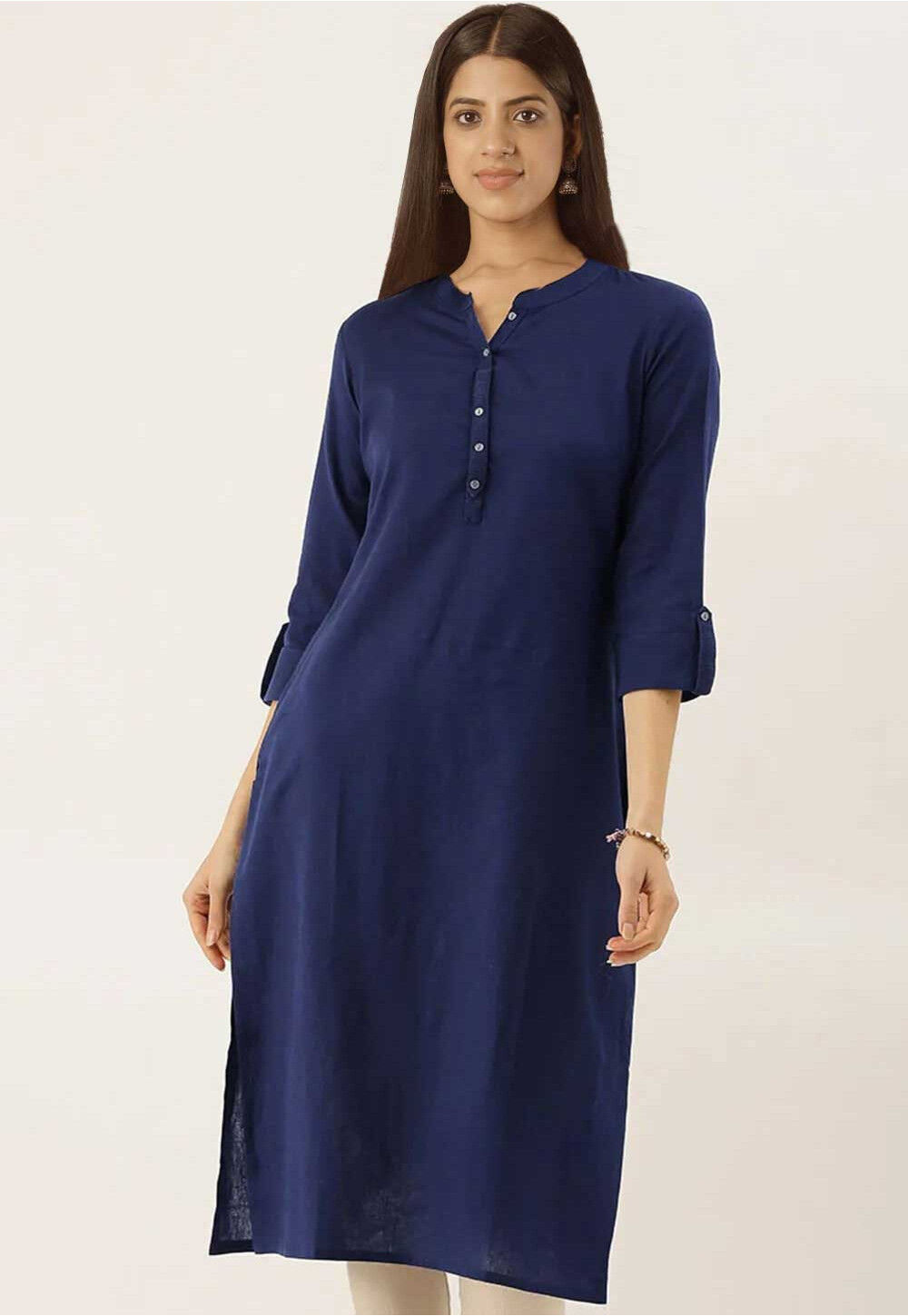 Buy Solid Color Cotton Straight Kurta in Navy Blue Online : TBN150 ...