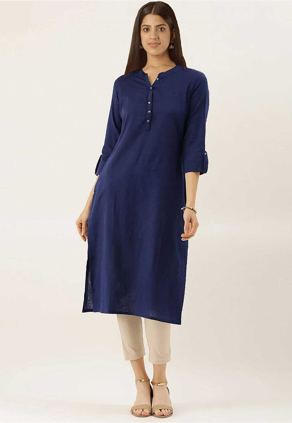 Buy Solid Color Cotton Straight Kurta in Navy Blue Online : TBN150 ...