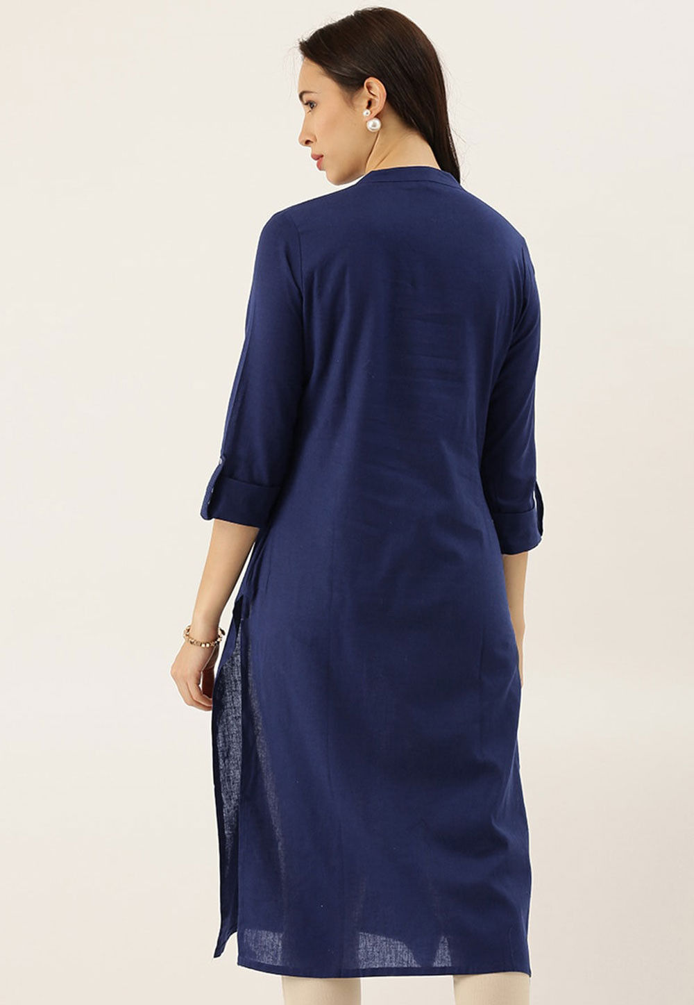 Buy Solid Color Cotton Straight Kurta in Navy Blue Online : TKV132 ...