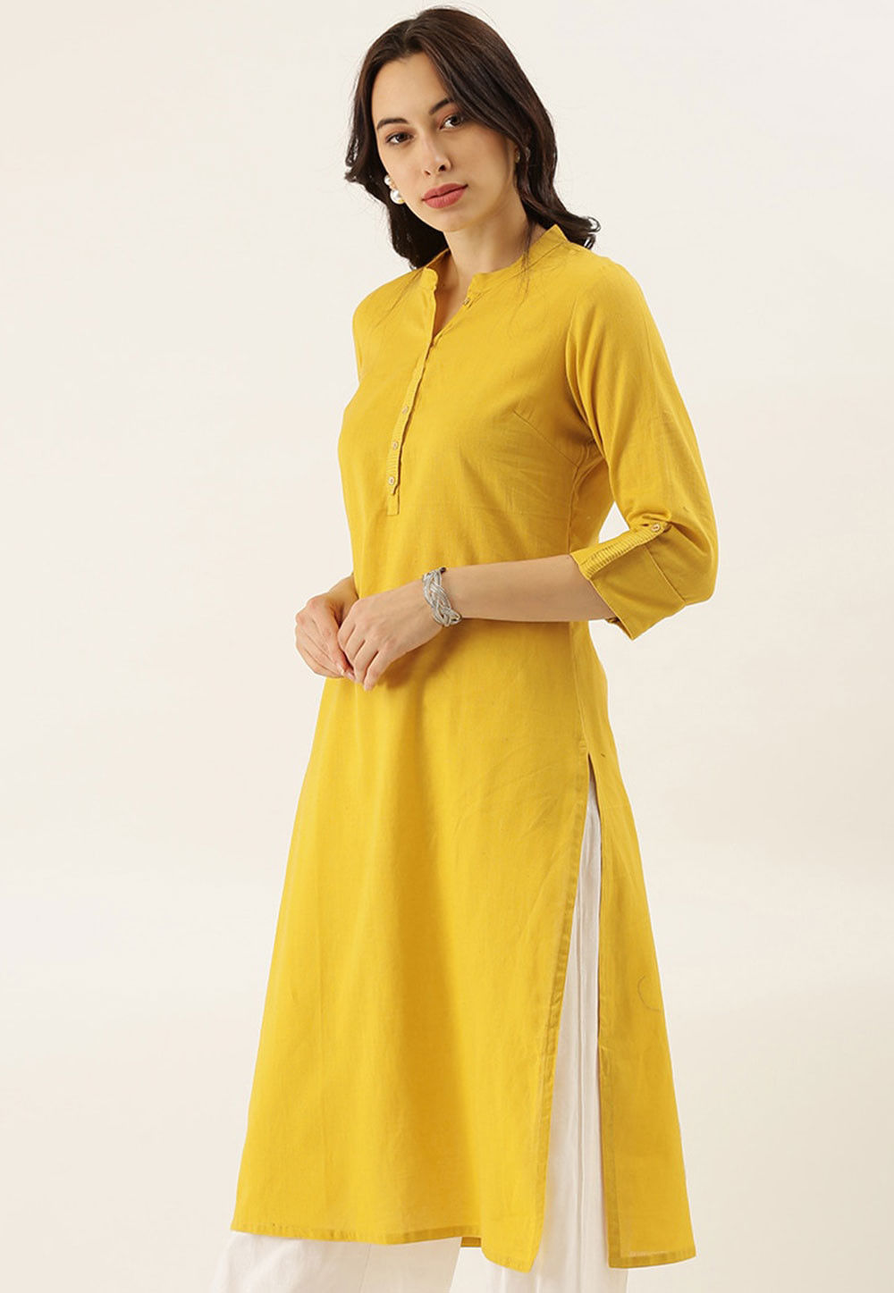 Buy Solid Color Cotton Straight Kurta in Mustard Online : TKV135 ...