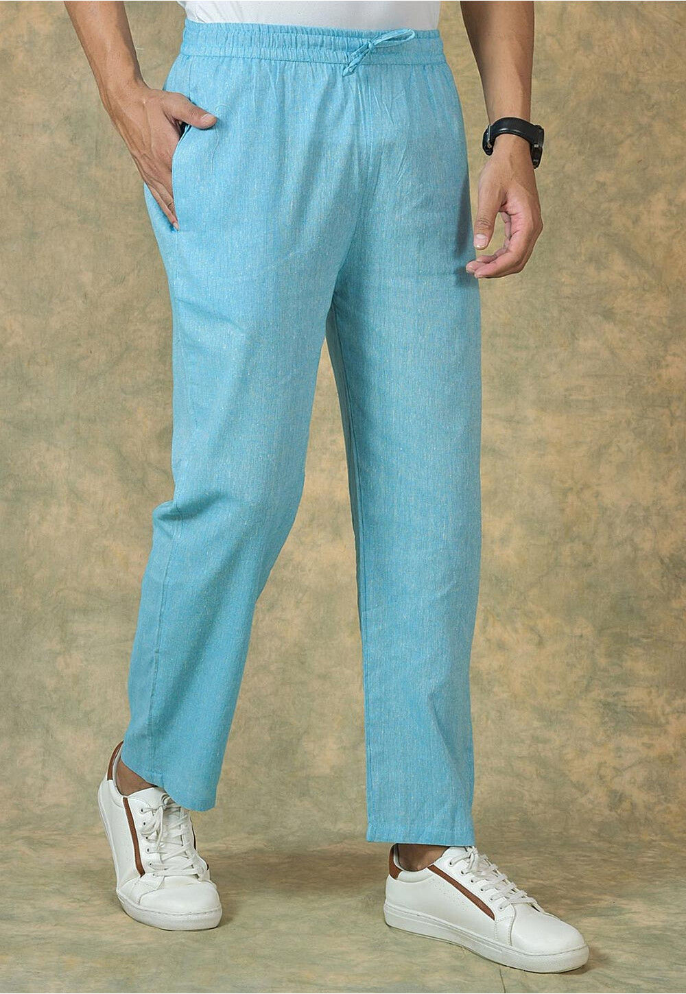 Buy Solid Color Cotton Trouser in Sky Blue Online : MTE2282 - Utsav Fashion