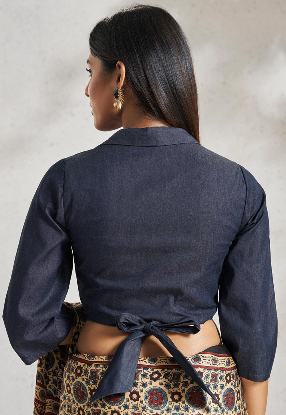 Buy Solid Color Cotton Wrap Round Blouse in Navy Blue Online : UVC1422 ...