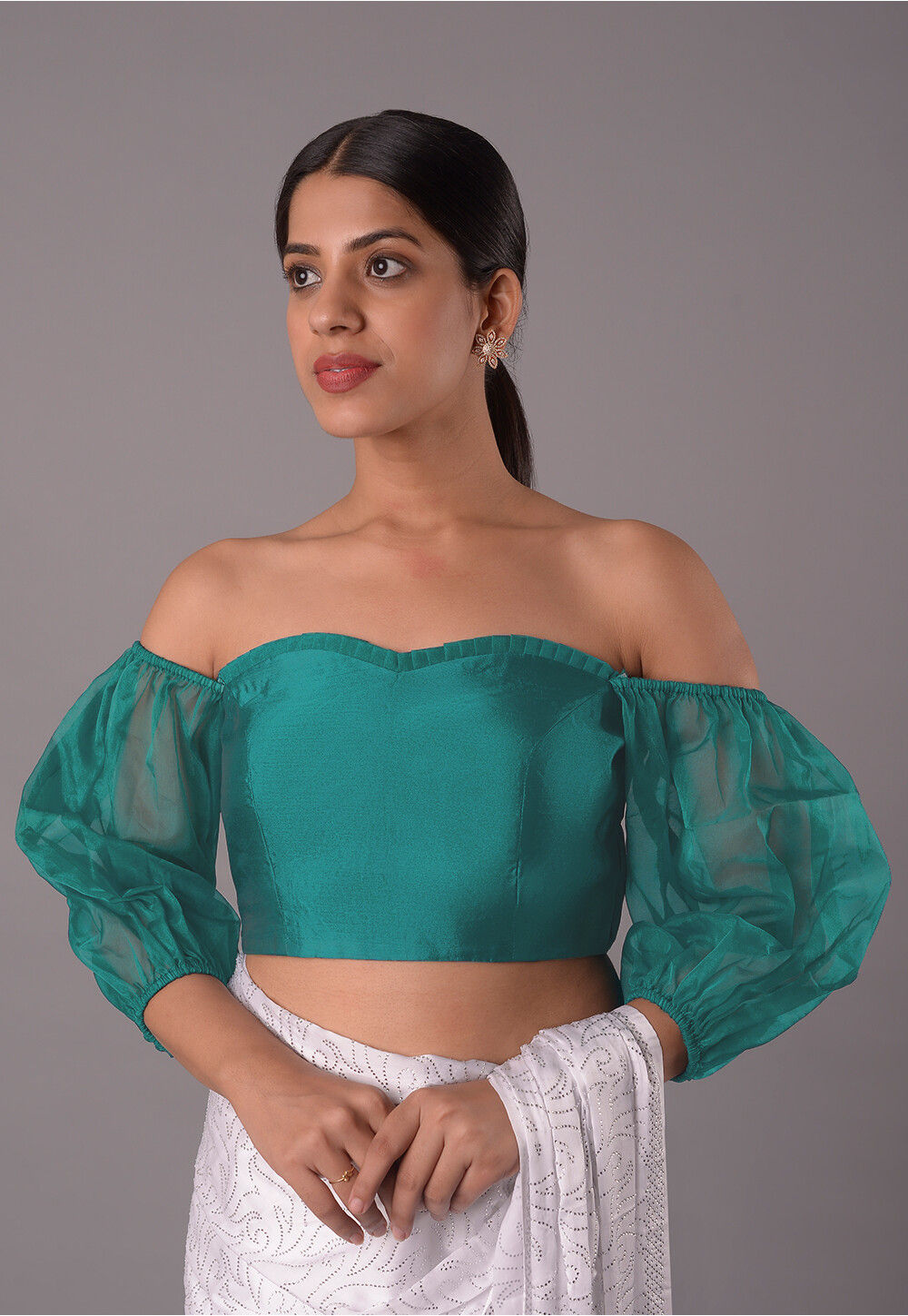Buy Solid Color Crepe Blouse in Teal Blue Online : UAC423 - Utsav Fashion