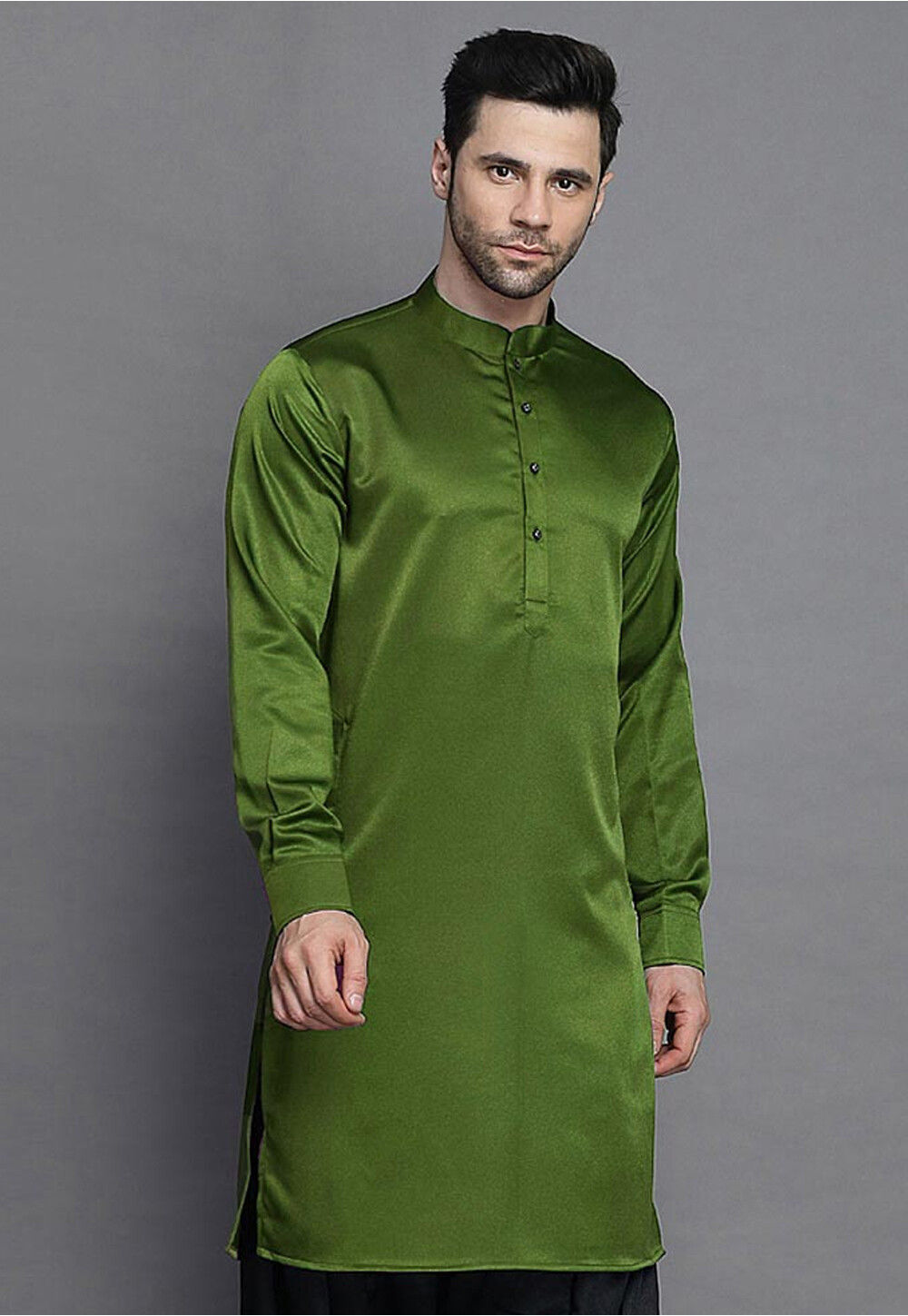 Buy Solid Color Crepe Kurta in Olive Green Online : MXX292 - Utsav Fashion
