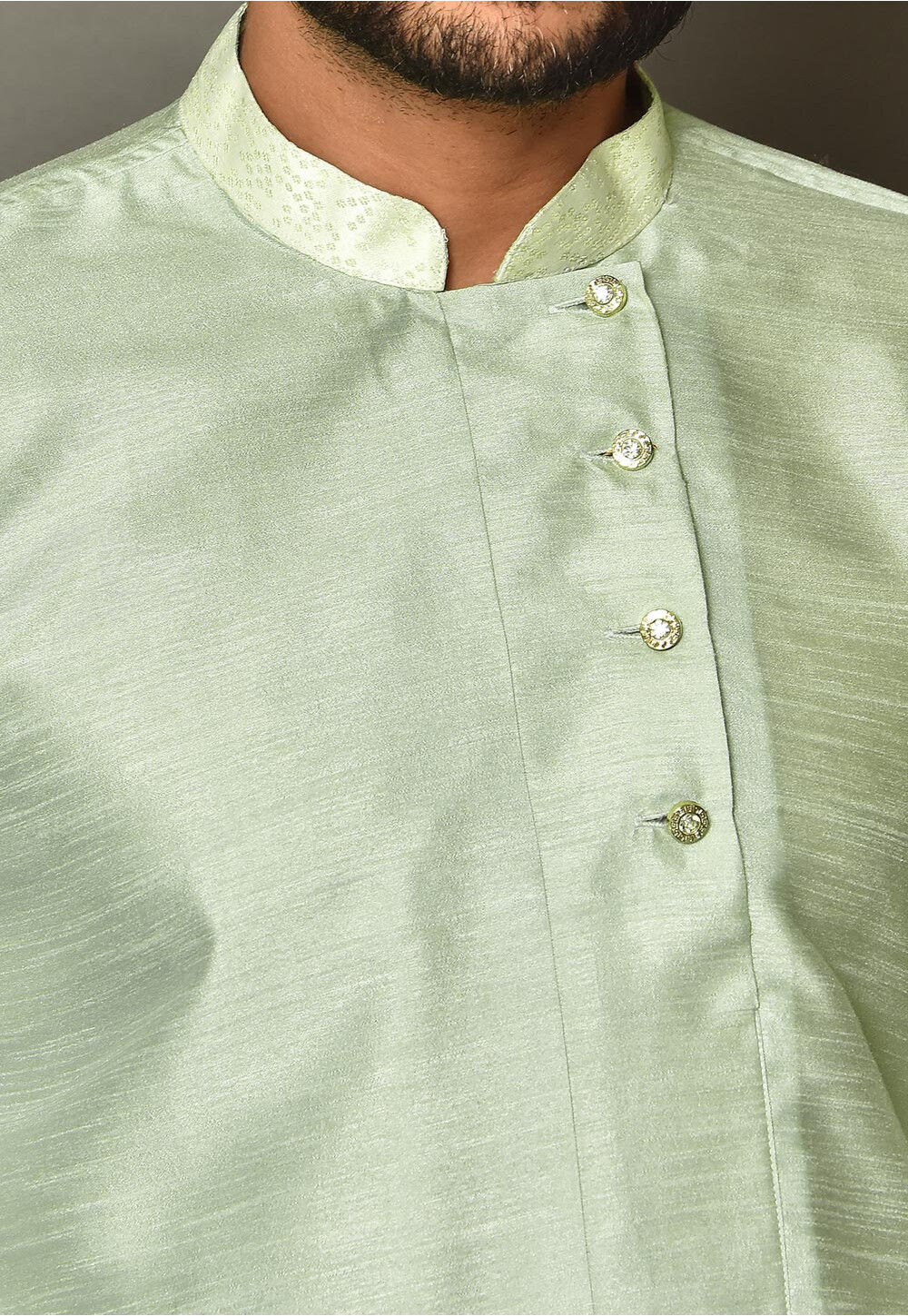 Buy Solid Color Dupion Silk Asymmetric Kurta Set in Pastel Green Online ...
