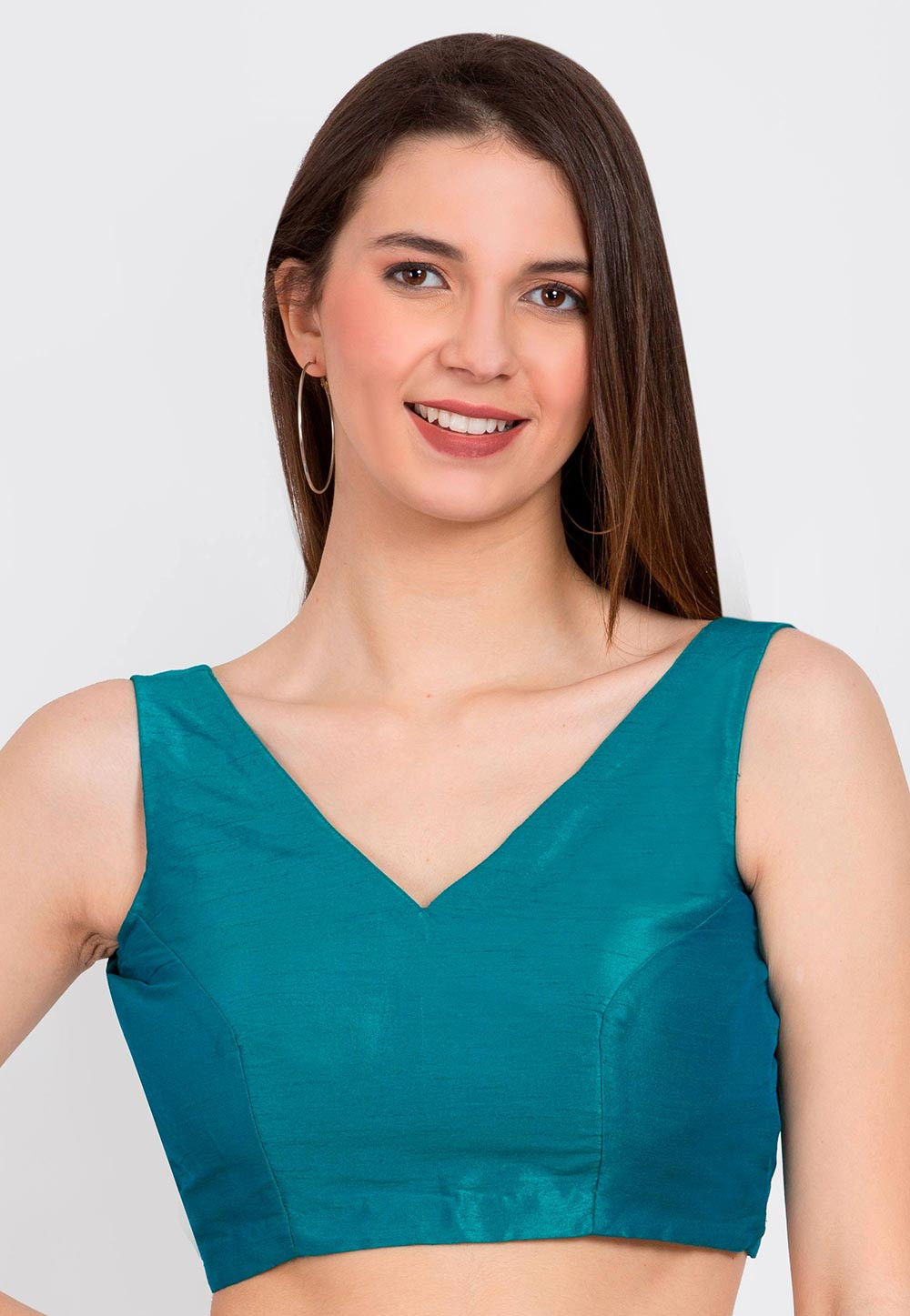 Buy Solid Color Dupion Silk Blouse in Teal Blue Online : ULF15 - Utsav ...