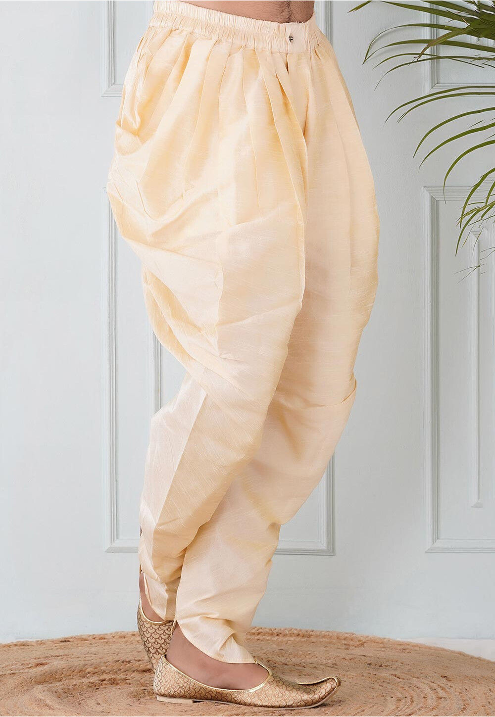Buy Solid Color Dupion Silk Dhoti in Light Beige Online : MTE1504 ...