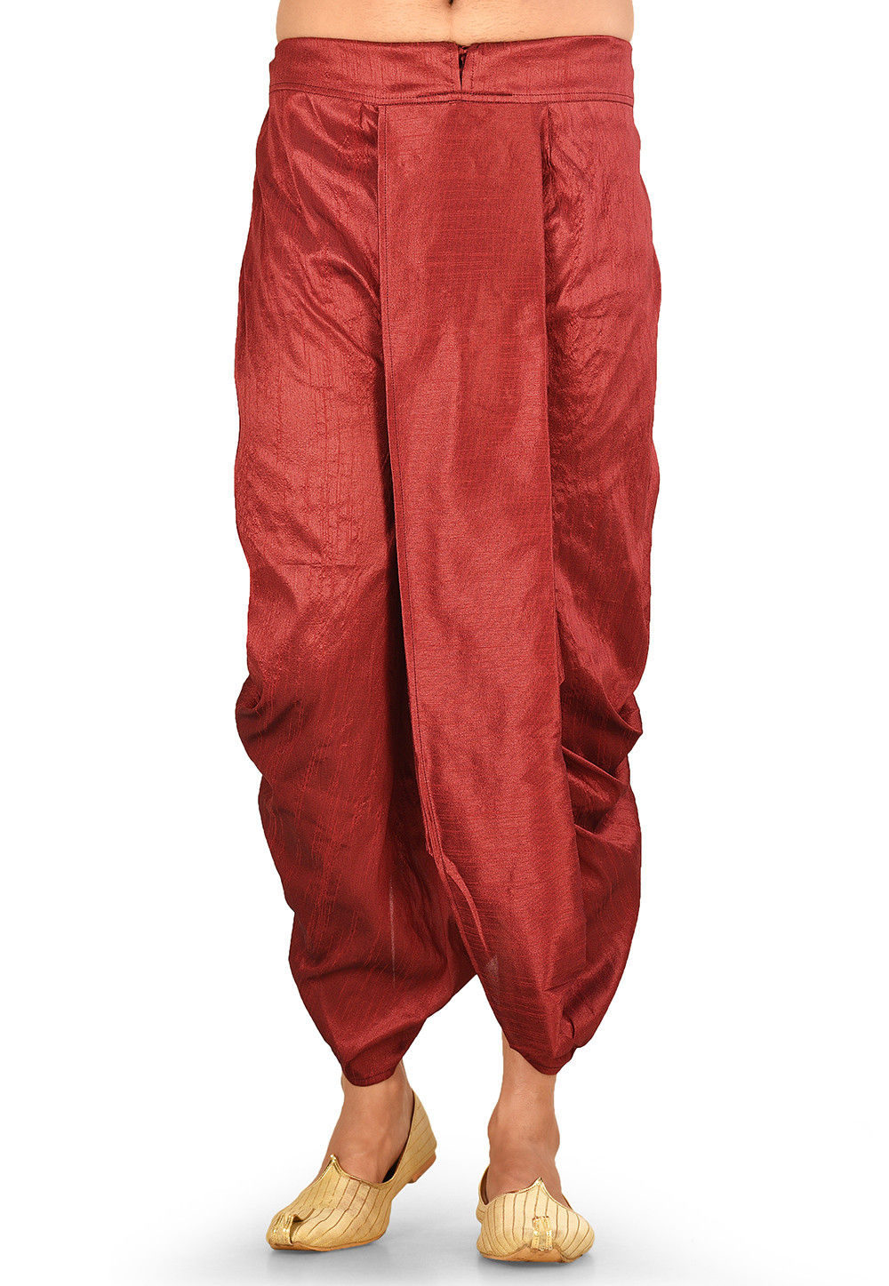 Solid Color Dupion Silk Dhoti in Red : MLC500