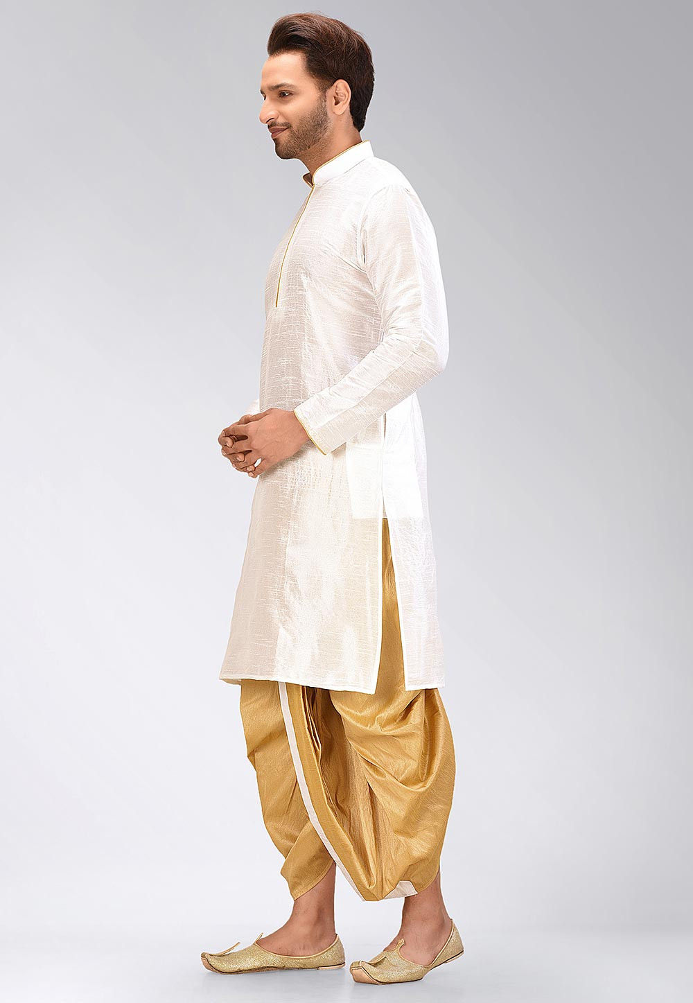 Buy Solid Color Dupion Silk Dhoti Kurta in White Online : MLC637 ...