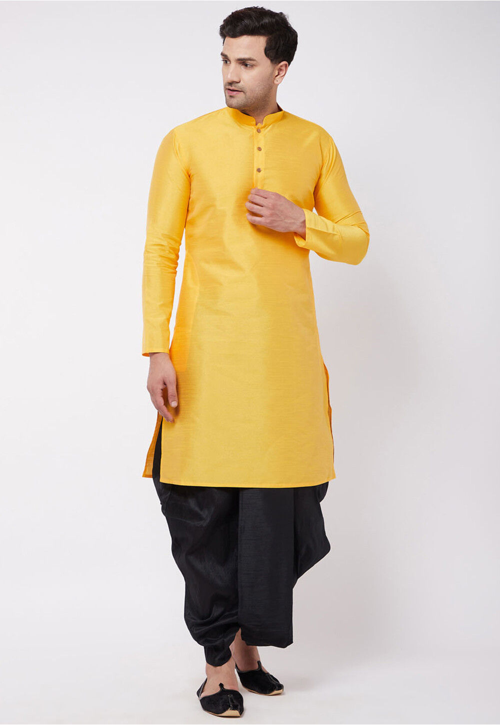 Buy Solid Color Dupion Silk Dhoti Kurta in Yellow Online : MTR2476 ...