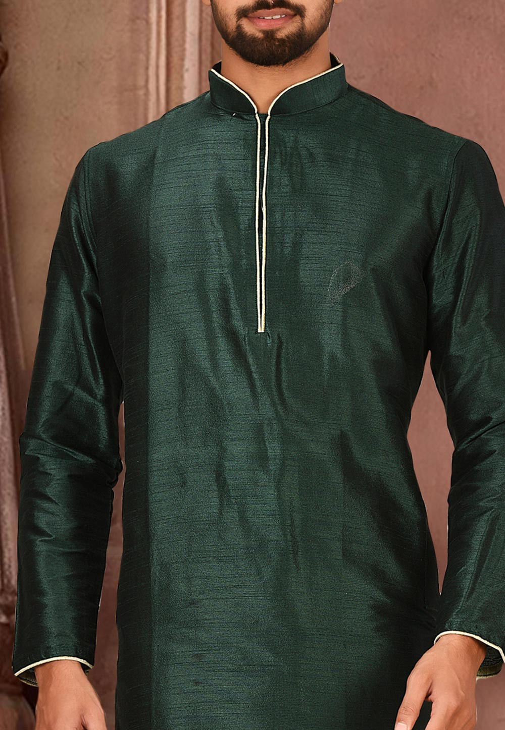 Buy Solid Color Dupion Silk Kurta Set in Dark Green Online : MLC1030 ...