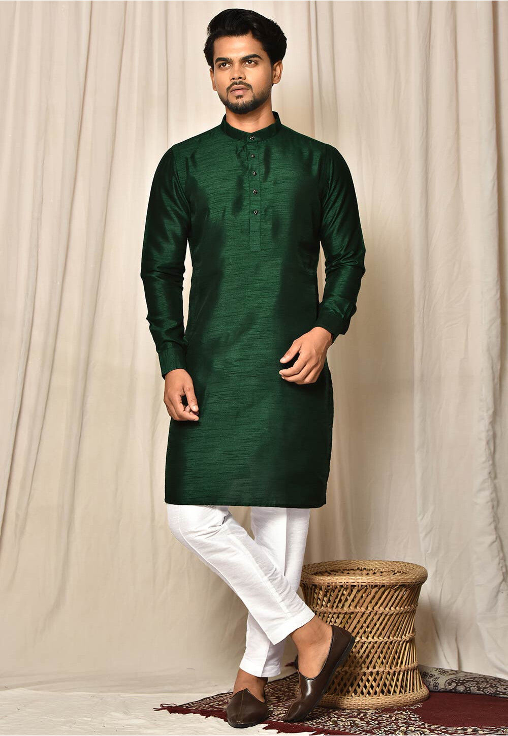 Buy Solid Color Dupion Silk Kurta Set in Dark Green Online : MTX2250 ...