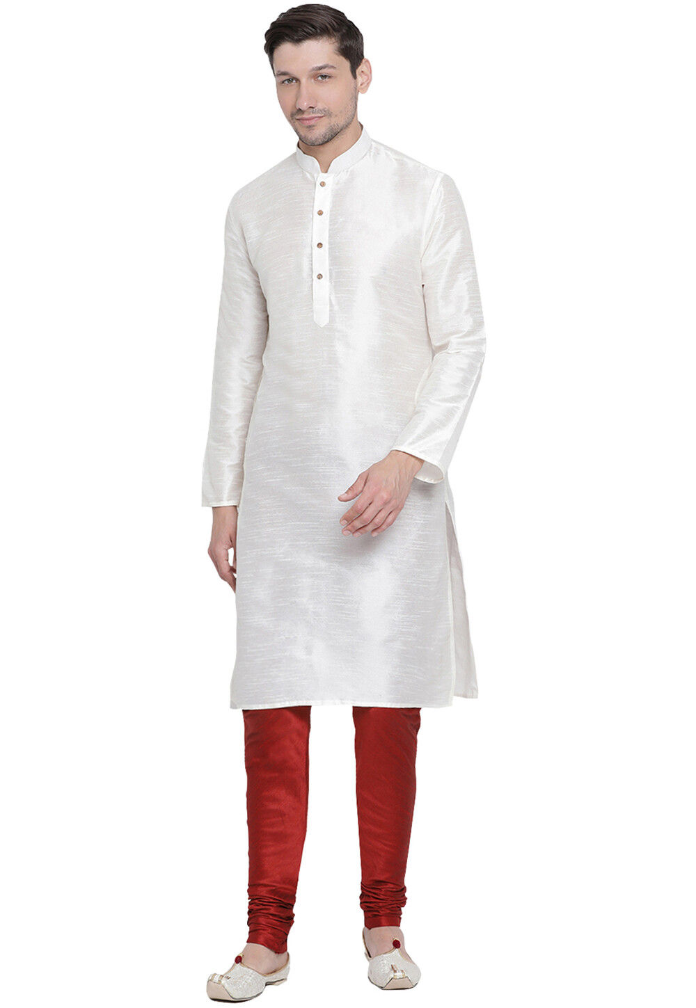 Buy Solid Color Dupion Silk Kurta Set in Off White Online : MTR5402 ...