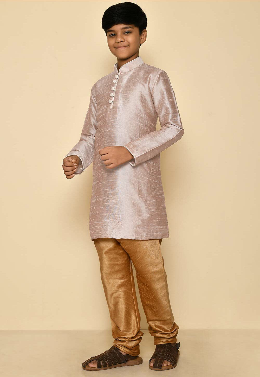 Buy Solid Color Dupion Silk Kurta Set in Pastel Brown Online : UTW223 ...