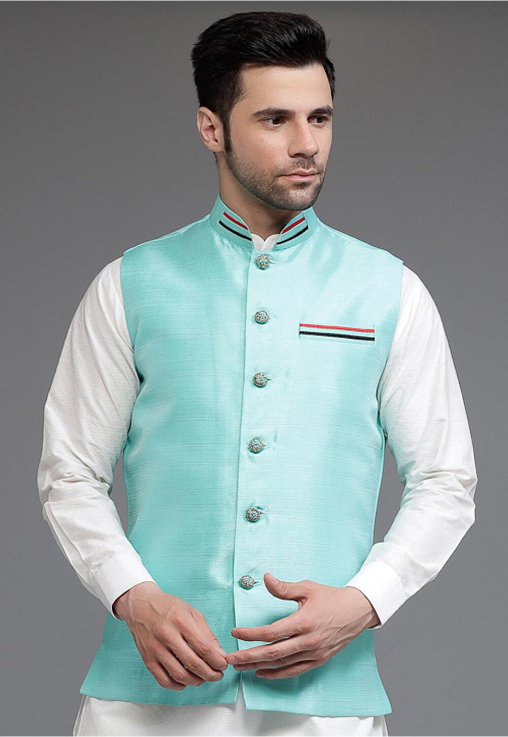 Buy Solid Color Dupion Silk Nehru Jacket in Blue Online : MXX412 ...