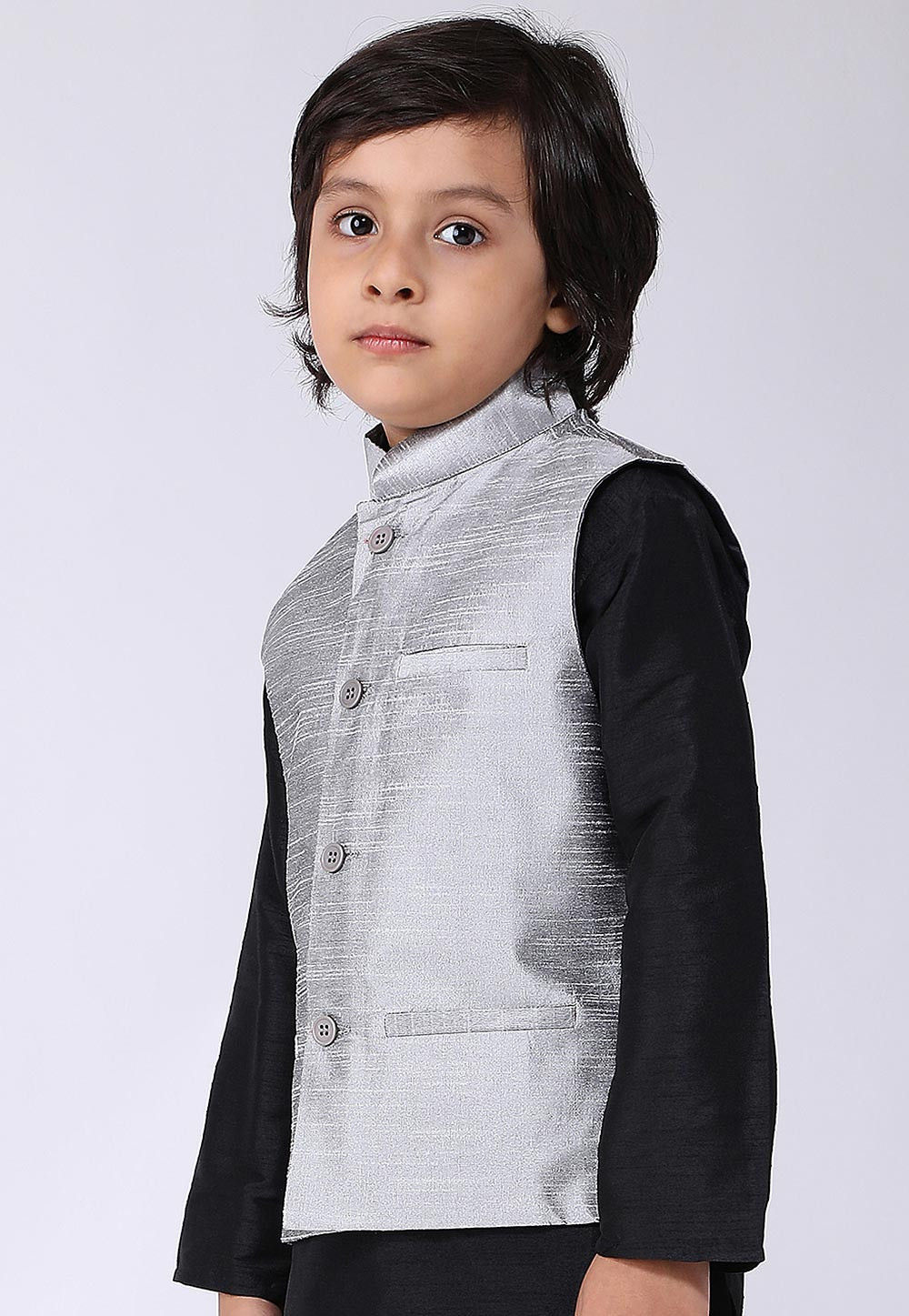 Buy Solid Color Dupion Silk Nehru Jacket in Grey Online : UPU176 ...