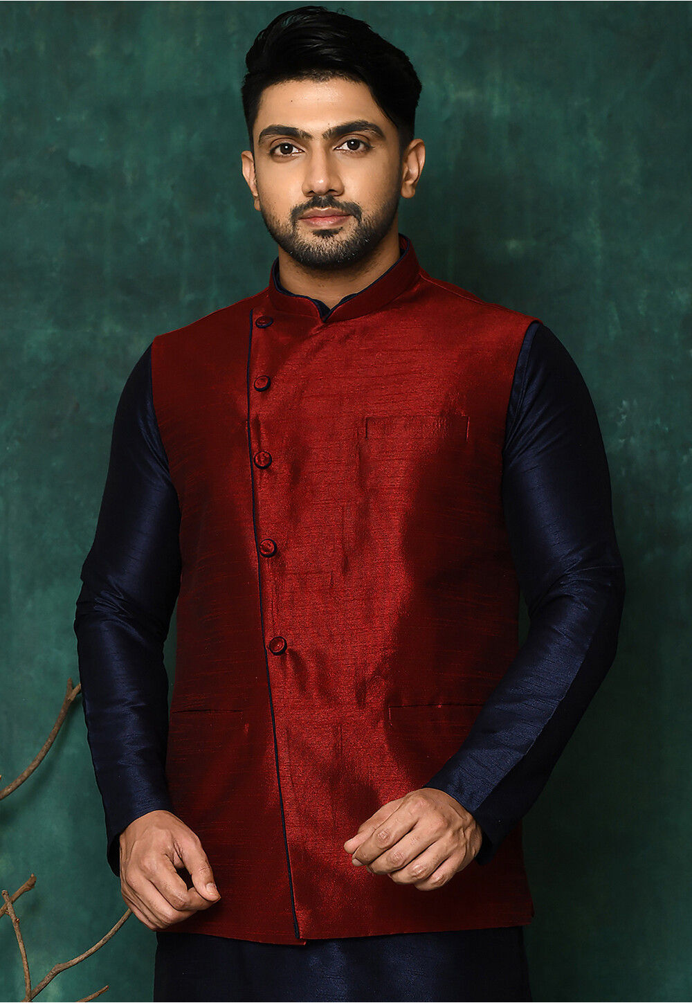 Buy Solid Color Dupion Silk Nehru Jacket in Maroon Online : MLC2049 ...