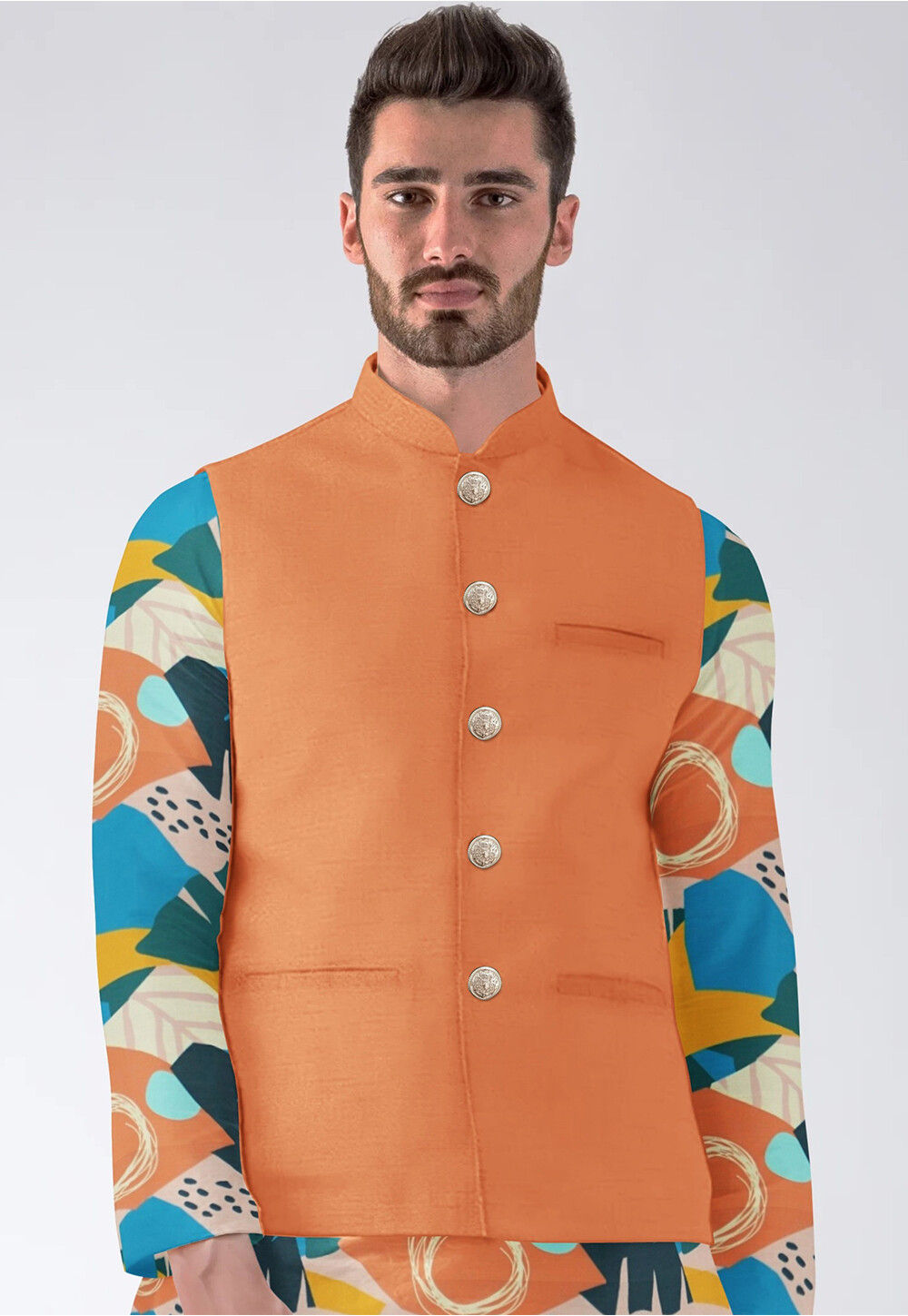 Buy Solid Color Dupion Silk Nehru Jacket in Orange Online : MTE1816 ...