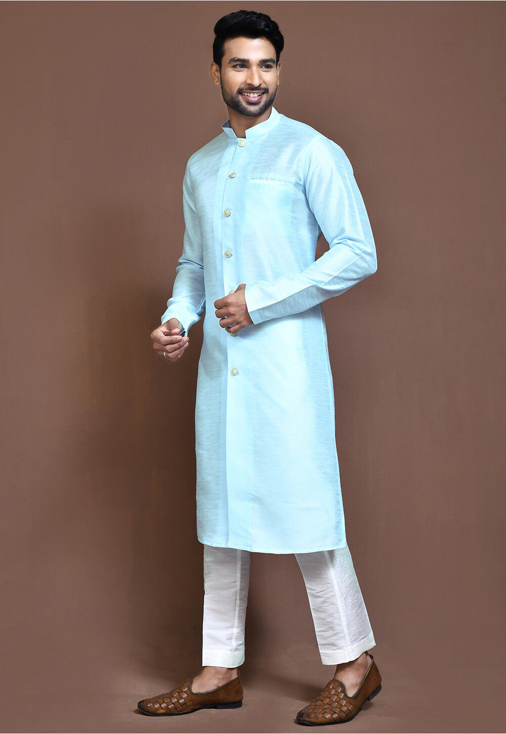 Buy Solid Color Dupion Silk Sherwani in Sky Blue Online : MTX3293 ...