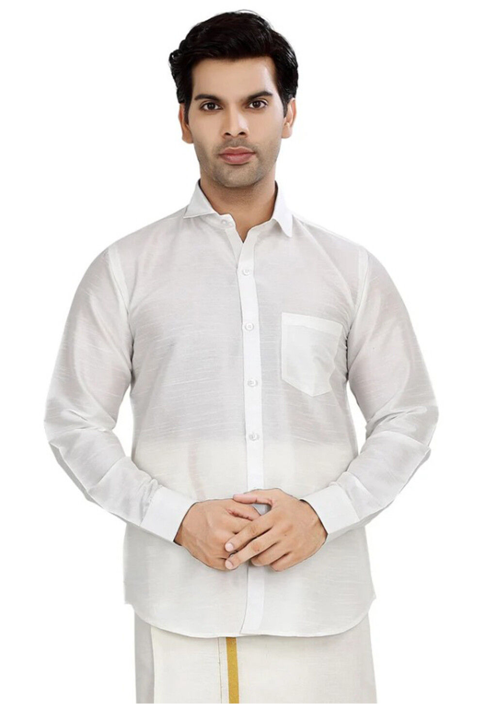 Buy Solid Color Dupion Silk Shirt in White Online : MVE3715 - Utsav Fashion