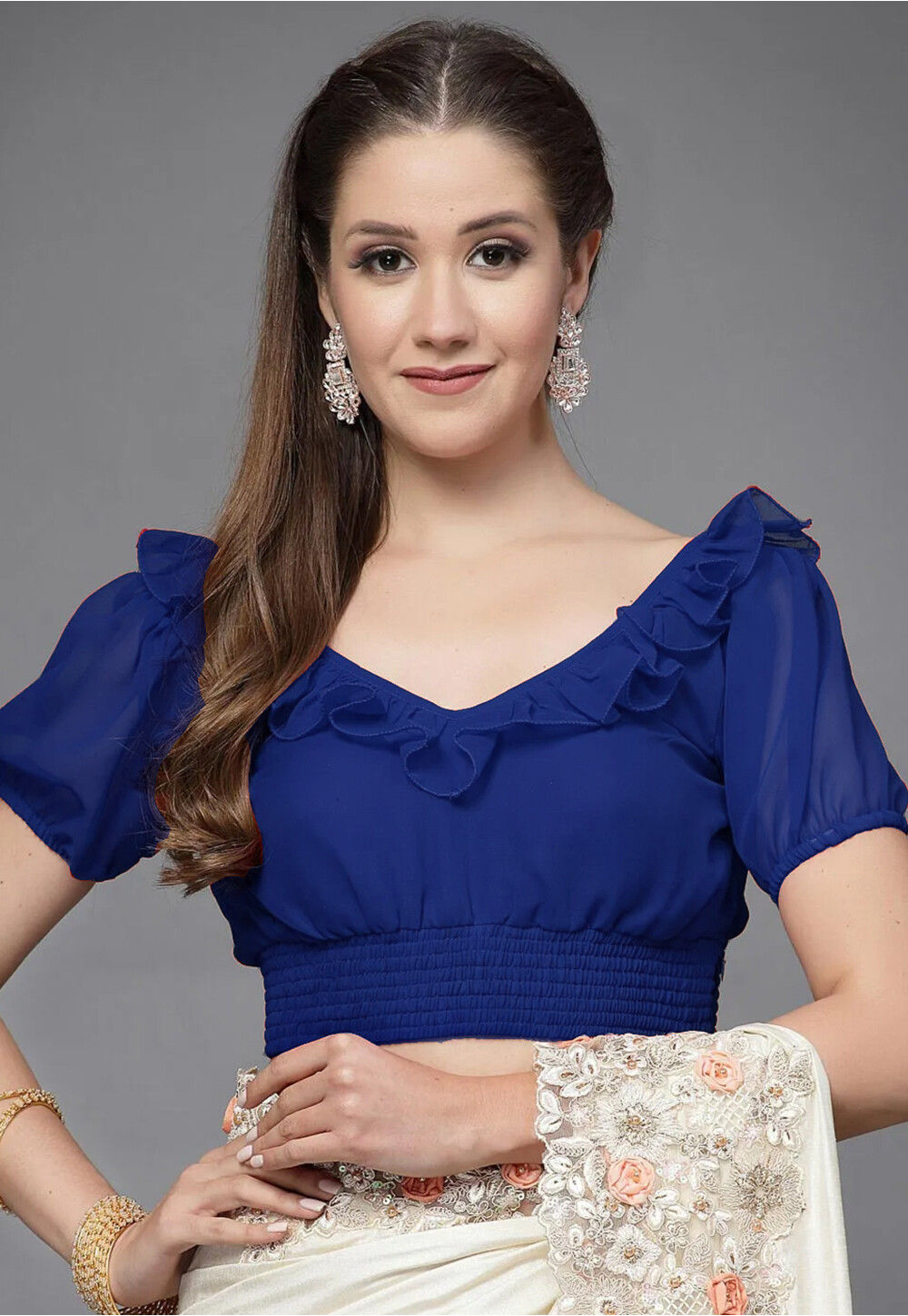 Buy Solid Color Georgette Blouse in Blue Online : UAC240 - Utsav Fashion