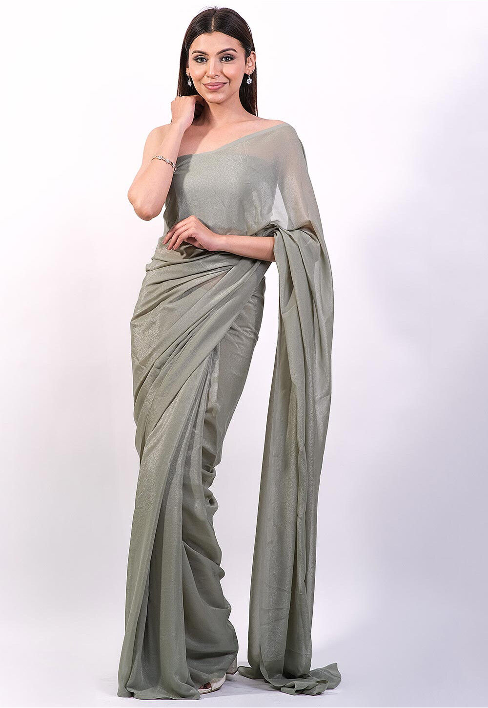 Buy Solid Color Georgette Shimmer Saree in Grey Online : SECA126 ...