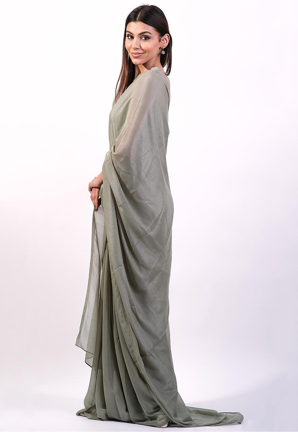 Buy Solid Color Georgette Shimmer Saree in Grey Online : SECA126 ...
