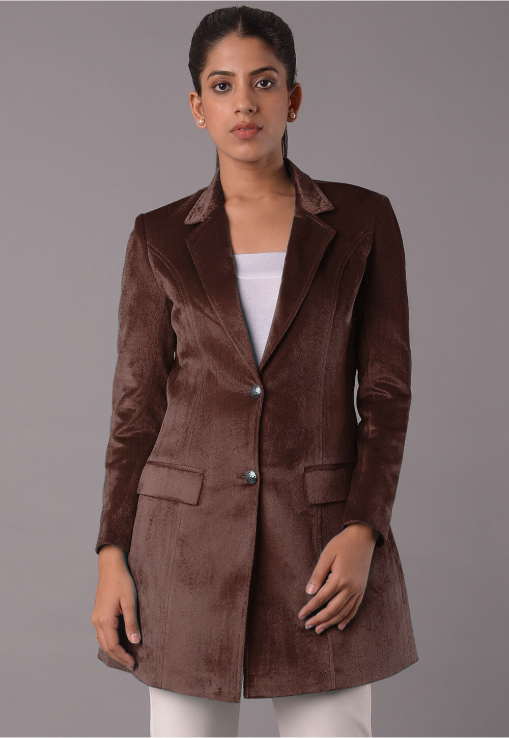 Buy Solid Color Velvet Jacket in Brown Online : TBN104 - Utsav Fashion
