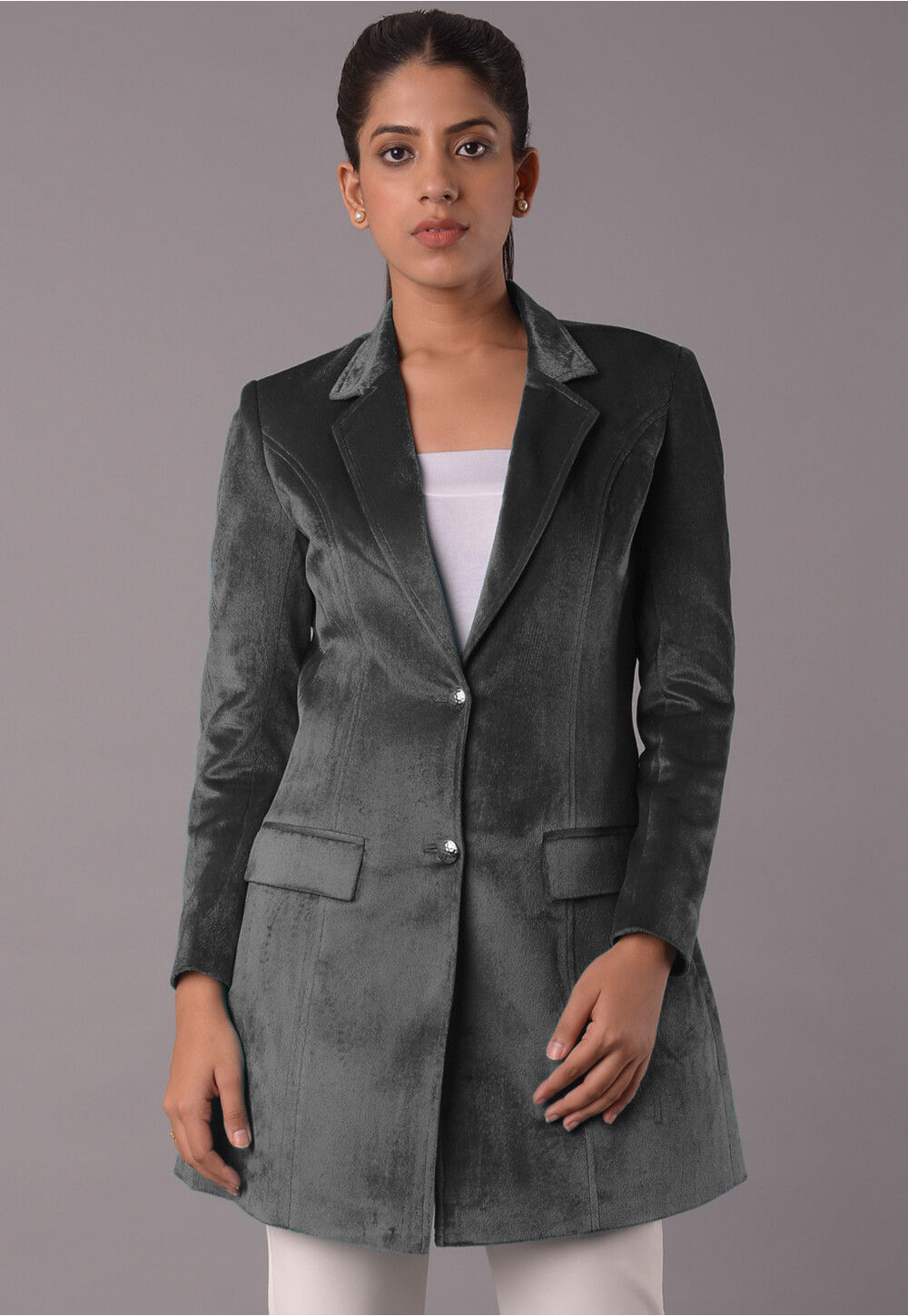 Buy Solid Color Velvet Jacket in Grey Online : TBN100 - Utsav Fashion