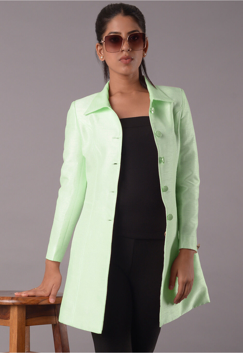 Buy Solid Color Art Silk Jacket in Light Green Online : TBN115 - Utsav ...