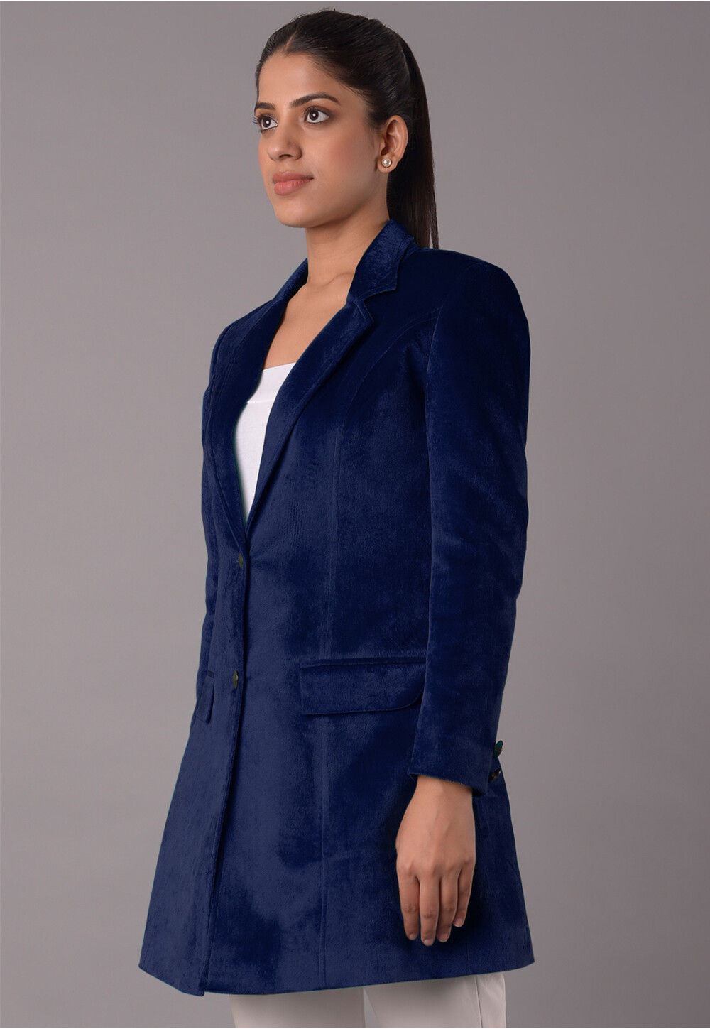 Buy Solid Color Velvet Jacket in Navy Blue Online : TBN101 - Utsav Fashion