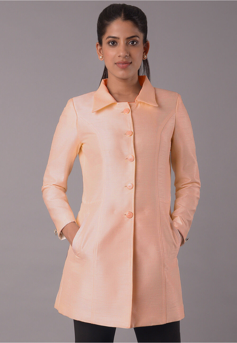 Buy Solid Color Art Silk Jacket in Peach Online : TBN113 - Utsav Fashion