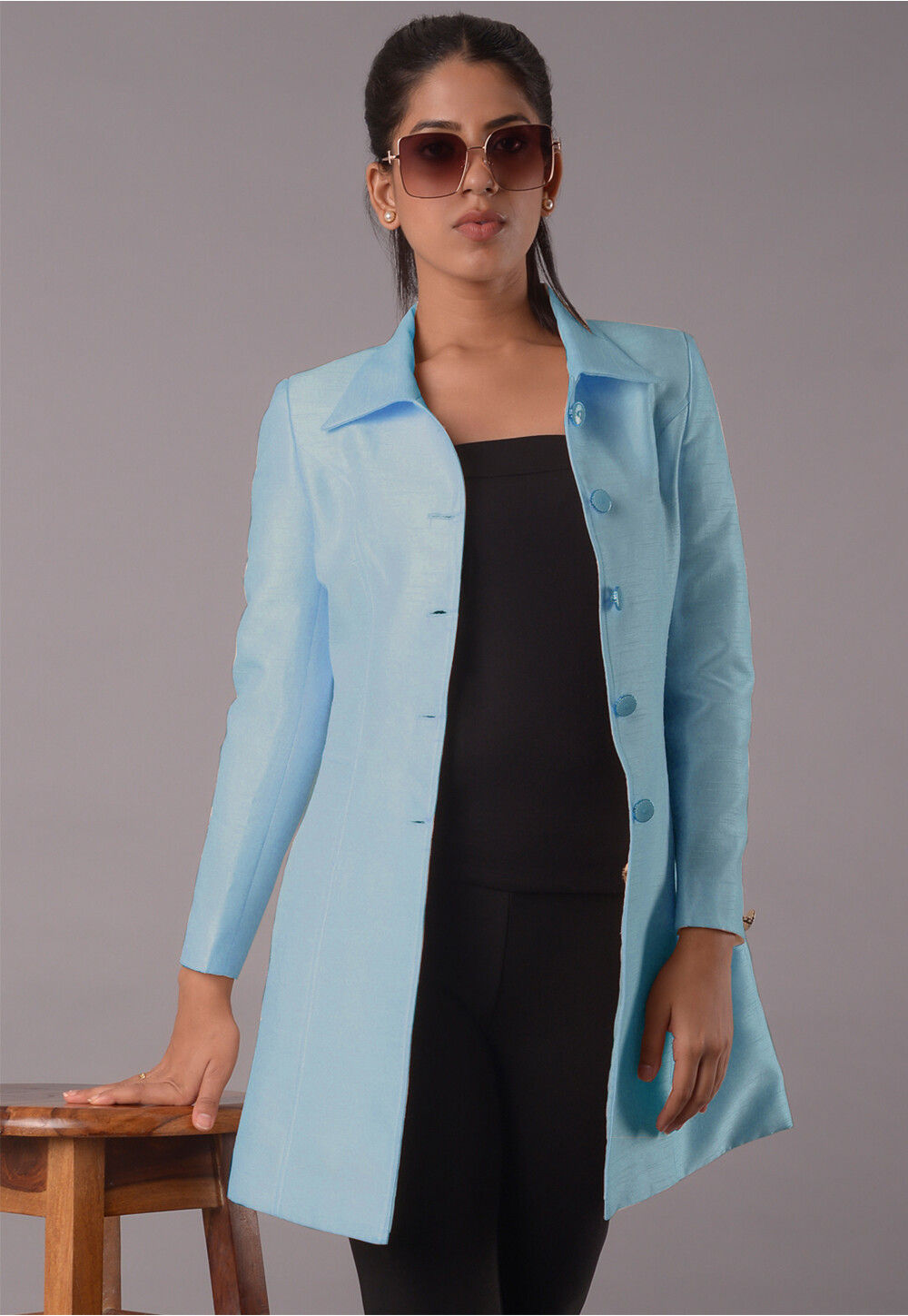 Buy Solid Color Art Silk Jacket in Sky Blue Online : TBN114 - Utsav Fashion