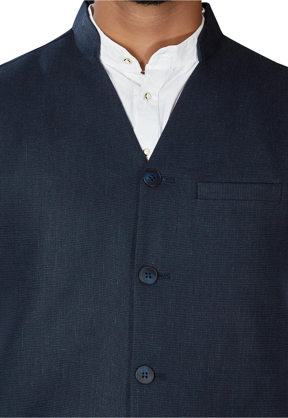Buy Solid Color Linen Silk Nehru Jacket in Navy Blue Online : MSY225 ...
