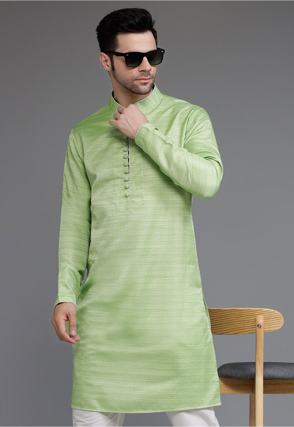 Buy Solid Color Matka Silk Kurta in Light Green Online : MXX490 - Utsav ...