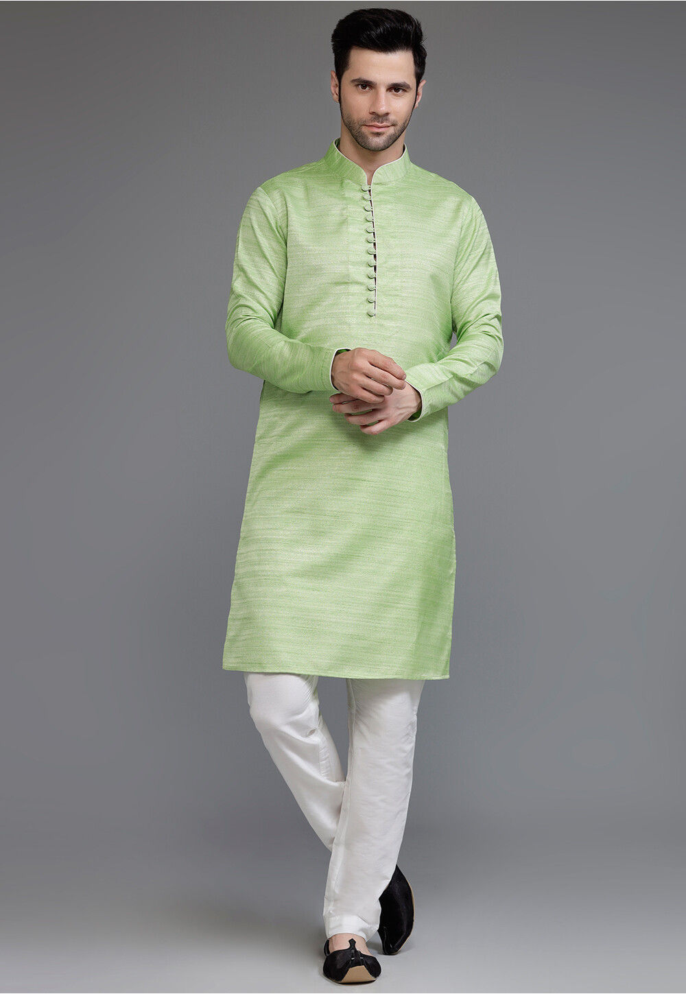 Buy Solid Color Matka Silk Kurta Set in Light Green Online : MXX461 ...