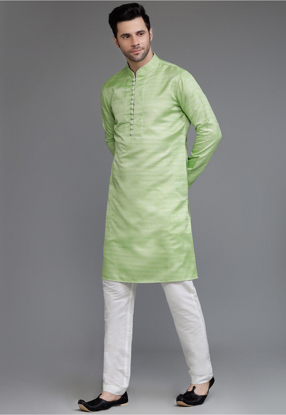 Buy Solid Color Matka Silk Kurta Set in Light Green Online : MXX461 ...