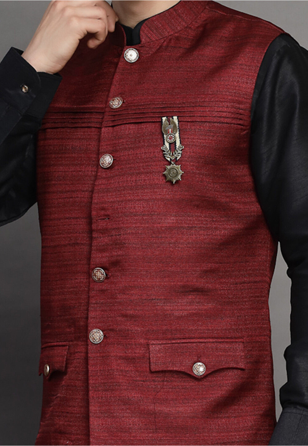 Buy Solid Color Matka Silk Nehru Jacket in Maroon Online : MXX126 ...