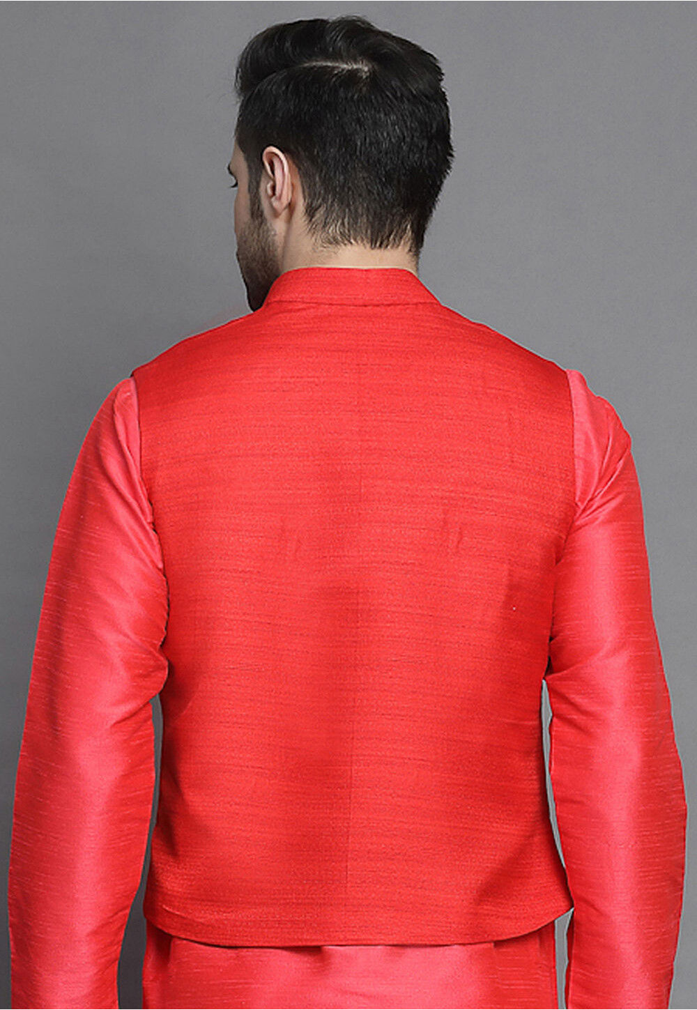Solid Color Matka Silk Nehru Jacket in Red : MXX128