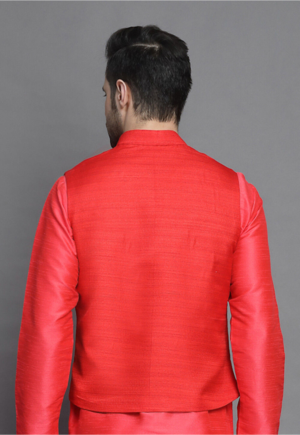 Buy Solid Color Matka Silk Nehru Jacket in Red Online : MXX128 - Utsav ...