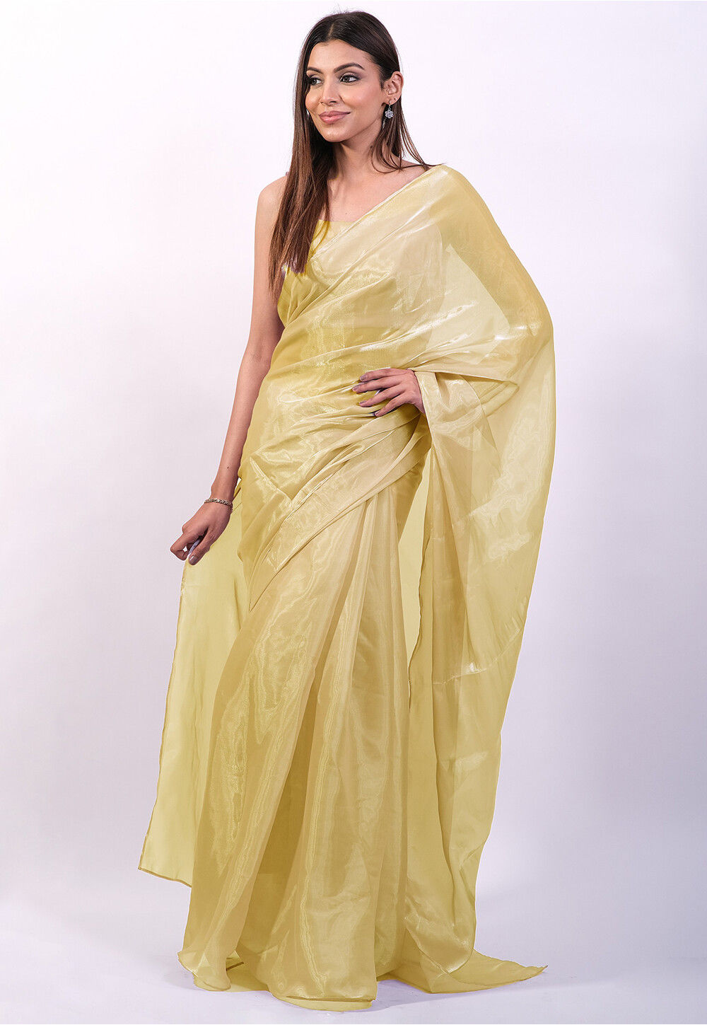 Buy Solid Color Organza Saree in Light Yellow Online : SECA100 - Utsav ...