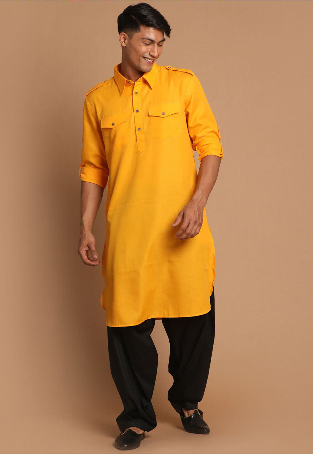 Buy Solid Color Cotton Pathani Suit in Mustard Online : MTR3066 - Utsav ...