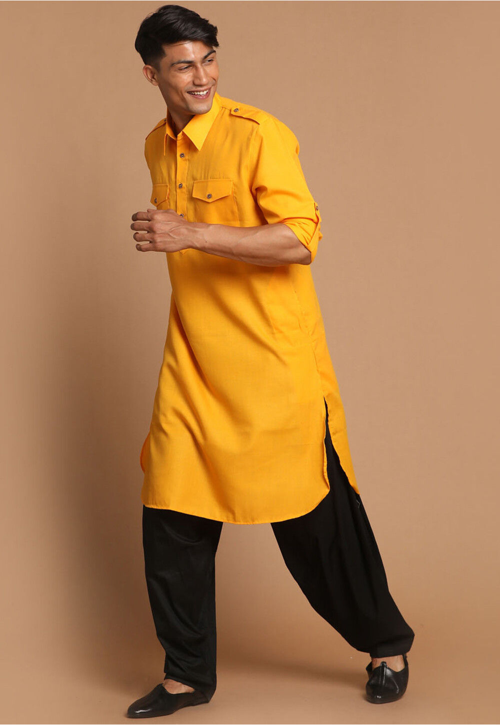 Buy Solid Color Cotton Pathani Suit in Mustard Online : MTR3066 - Utsav ...