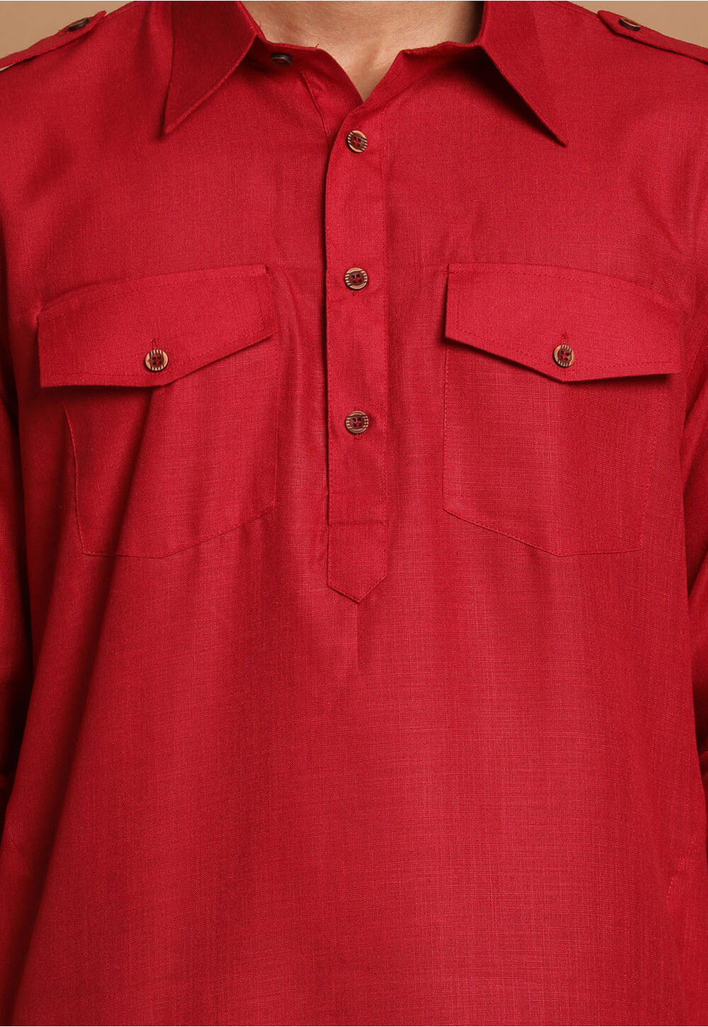 Buy Solid Color Cotton Pathani Suit in Red Online : MTR3065 - Utsav Fashion