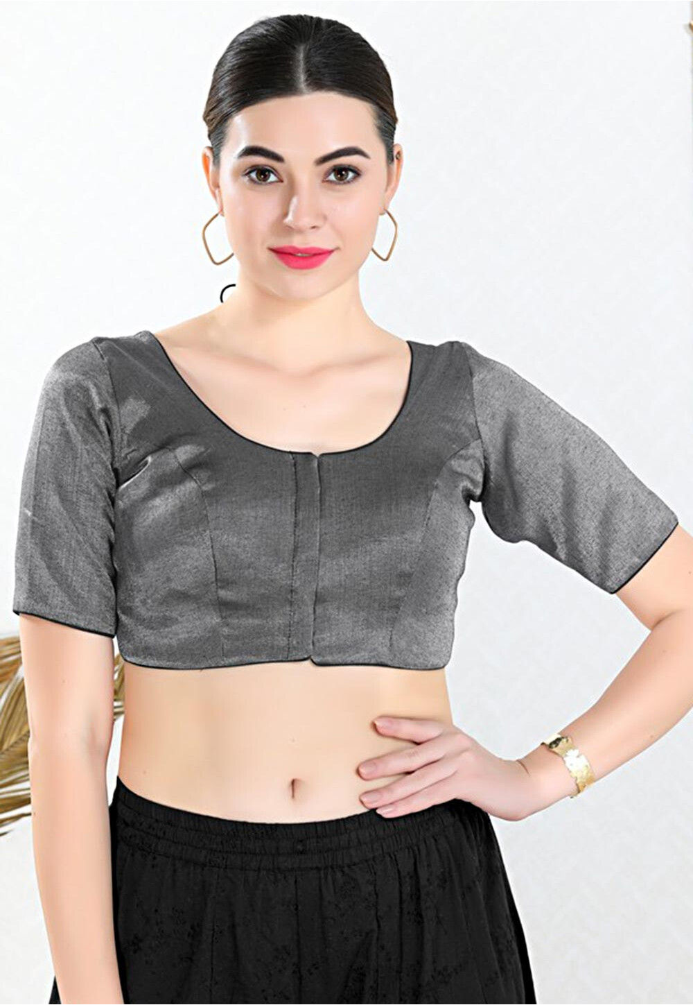 Buy Solid Color Polyester Blouse in Grey Online : UGX696 - Utsav Fashion